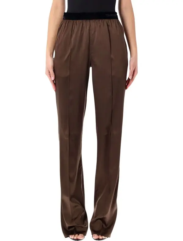 TOM FORD Stretch Silk Satin Pajama Style Pants With Velvet Waist - Cinnamon