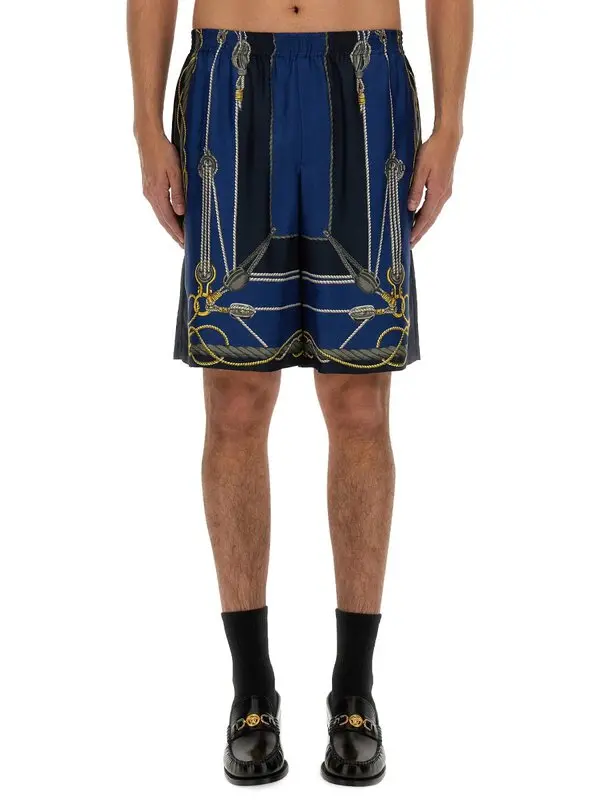 Versace Nautical Print Silk Shorts - Multicolour