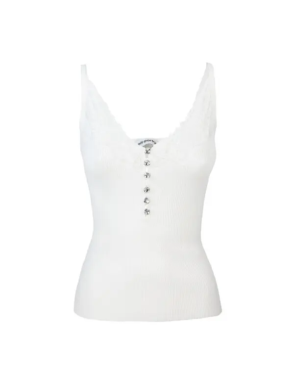 SELF-PORTAIT Self-portrait Lace Trim Rib Knit Top