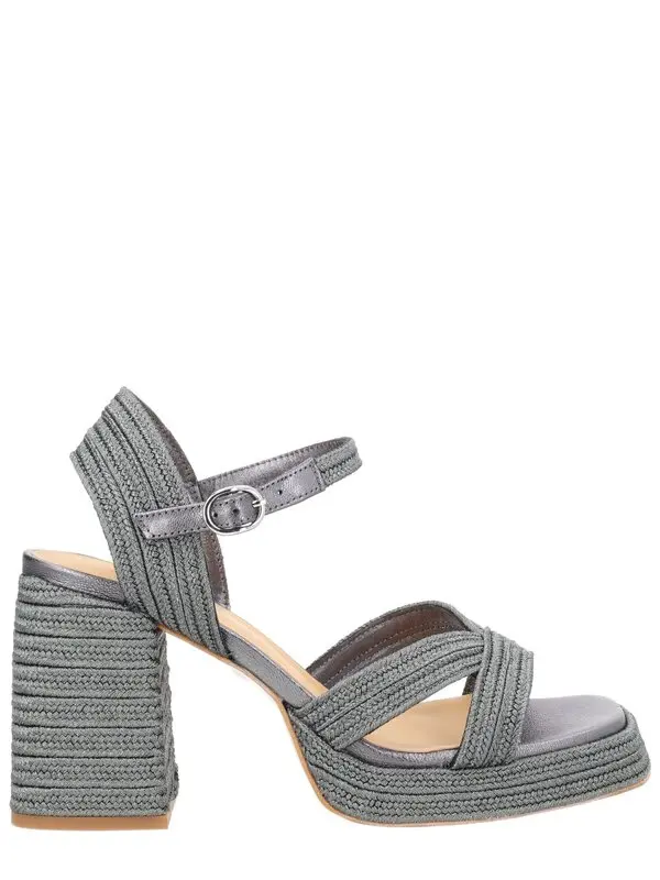 CastaÑer Interwoven Metallic Slingback Platform Sandals With Block Heel