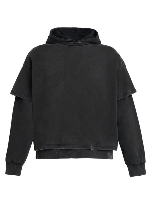 FOUND Distressed Cotton Hoodie T-shirt Combo - Nero
