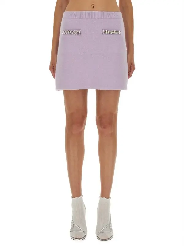 SELF-PORTRAIT Embellished Knit Mini Skirt - Lilac