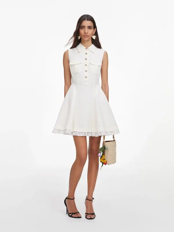 SELF-PORTRAIT Mini Dress With Button Closure And Scalloped Hem - Bianco