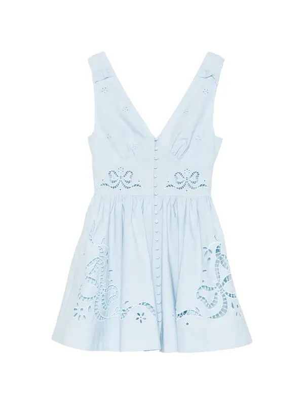 SELF-PORTRAIT V-neck Embroidered Mini Dress - Azzurro