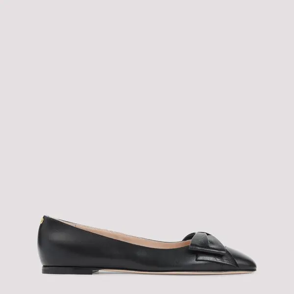 Valentino Garavani Bow Detailing Leather Ballerina Flats - Black