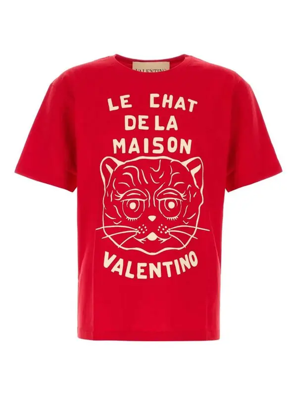 Valentino Garavani Cotton T-shirt With Le Chat De La Maison Print - Red