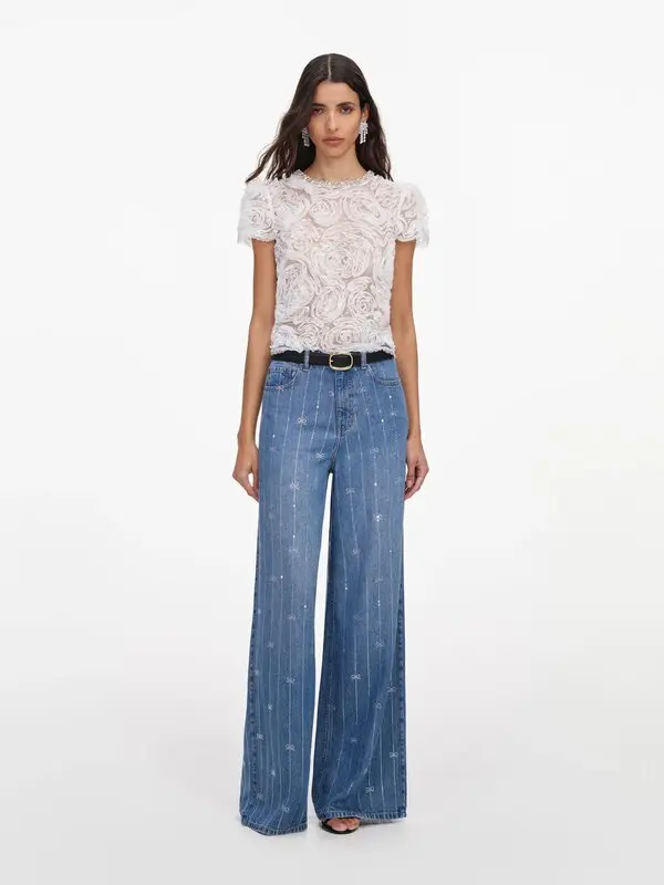 SELF-PORTRAIT High Waist Wide Leg Jeans - Blu