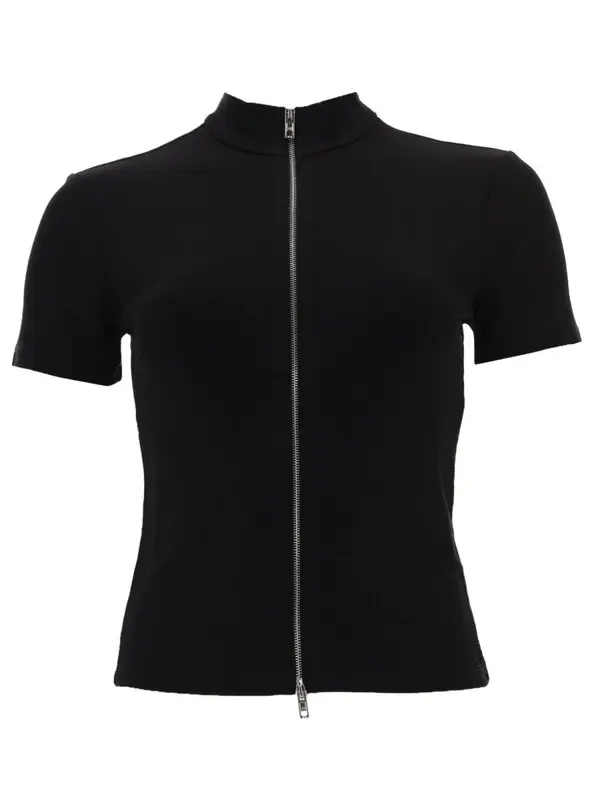 Alexander Wang Short Sleeve Mock Neck Zip-up Top - Black