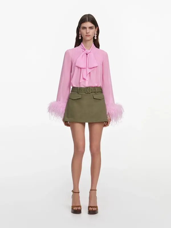 SELF-PORTRAIT Fitted Mini Skirt With Exposed Zip And Removable Belt - Verde