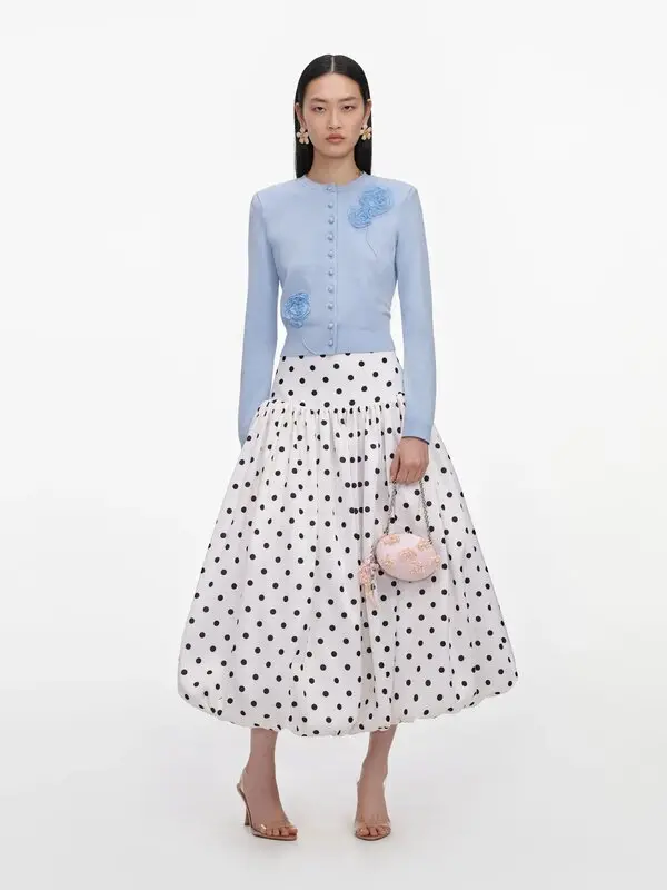 SELF-PORTRAIT Button-down Sweater With Floral Appliqu - Azzurro