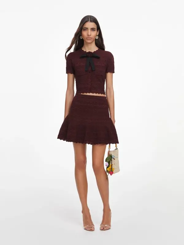 SELF-PORTRAIT Scalloped Hem Mini Skirt With Sophisticated Waistband - Marrone