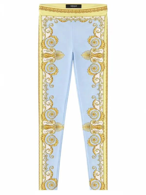 Versace Barocco Mid-rise Leggings In Multicoloured - Azure