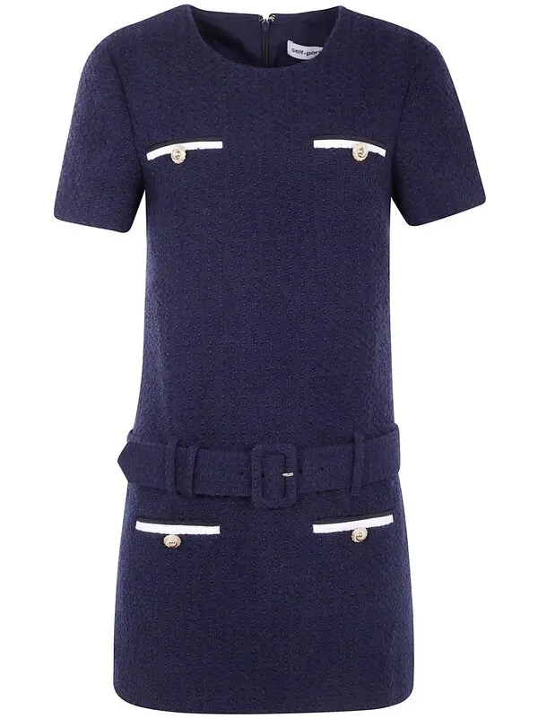 SELF-PORTRAIT Boucle Mini Dress With Belt