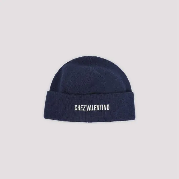 Valentino Garavani Embroidered Logo Virgin Wool Blend Beret - Blue