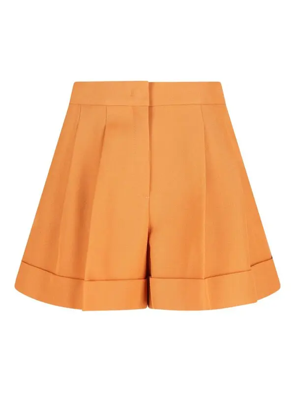 Fendi Pleated Wool Shorts With Turned-up Hem - Orange