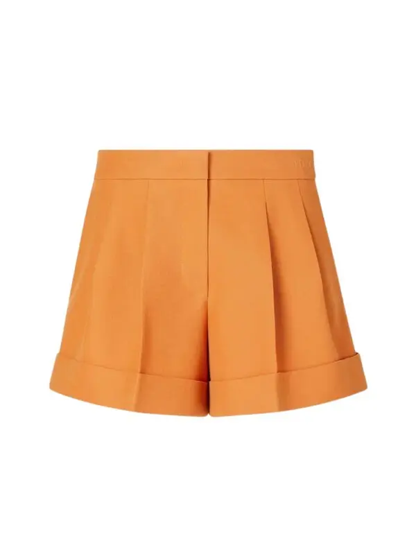Fendi Pleated Wool Shorts With Turned-up Hem - Orange