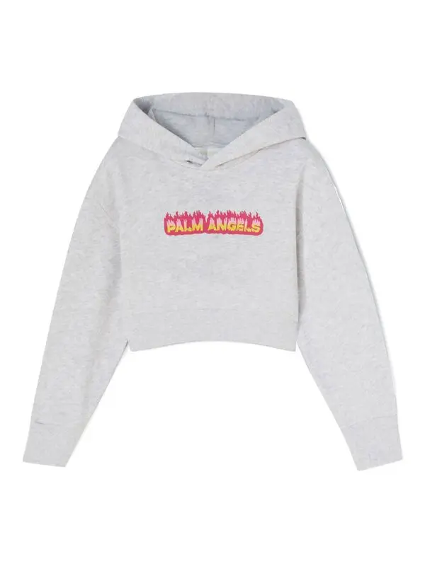 Palm Angels Cropped Logo Hoodie - Grey