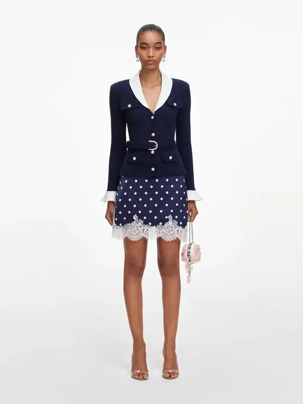 SELF-PORTRAIT Ribbed Knit Button-down Sweater With Removable Belt