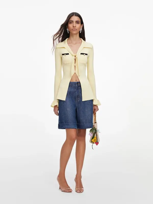 SELF-PORTRAIT Knit Shirt With Contrast Trim - Giallo