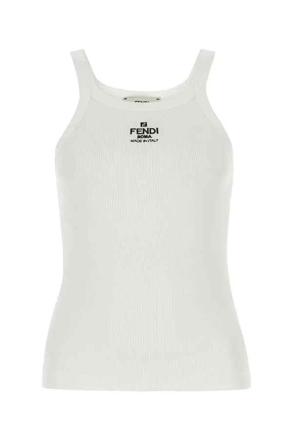 Fendi Ribbed Slim Fit Sleeveless Top With Logo