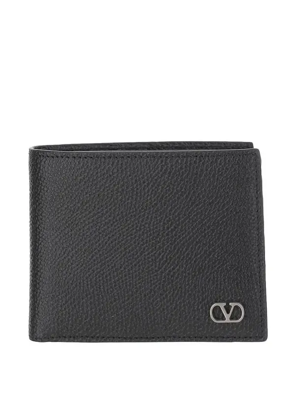 Valentino Garavani Portafoglio Vlogo Signature In Vitello Granato - Black