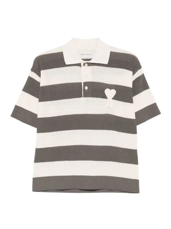 AMI Paris Classic Striped Polo Shirt With Embroidered Detail - White