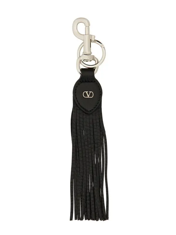 Valentino Garavani Vlogo Signature Key Ring In Grainy Calfskin And Metal - Black