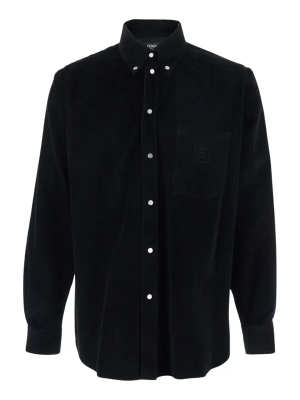 Fendi Shirt With Button-down Collar And Ff Embroidery On Front In Ribbed Cotton For