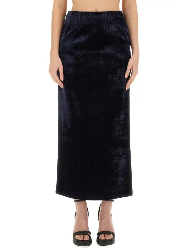 Fendi Velvet Maxi Skirt With Zip Embellishment - Blue