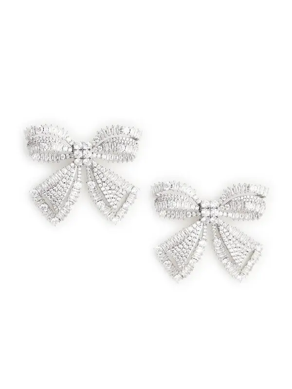 SELF-PORTRAIT Crystal Embellished Bow Earrings - Argento