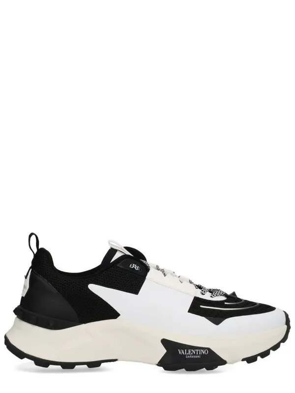 Valentino Garavani Low Top Sneakers In Mesh And Rubberized Fabric - Black