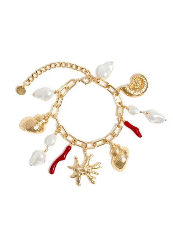 SELF-PORTRAIT Gold Covered Brass Charm Bracelet With Faux Pearl And Coral - Oro