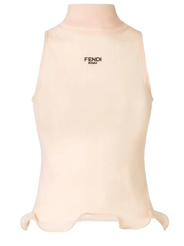 Fendi Ribbed High Neck Sleeveless Top - Pink