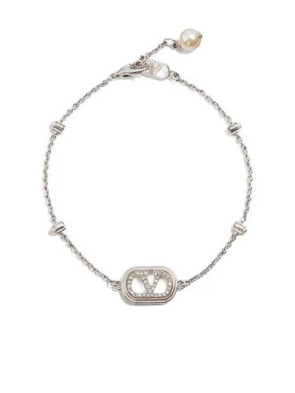 Valentino Garavani Rhodium-tone Chain Bracelet With Crystal And Pearl Accents - Silver