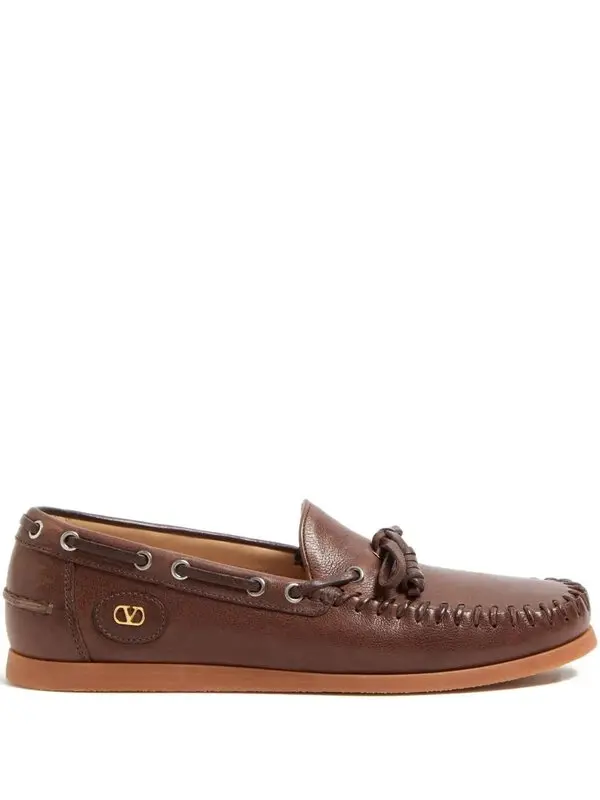 Valentino Garavani V" Logo Leather Boat Shoes
