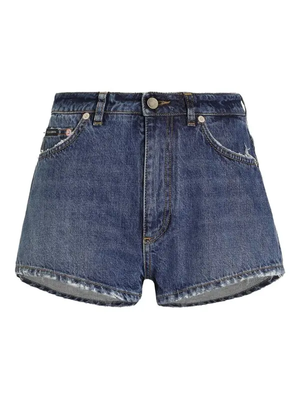 Dolce & Gabbana Cotton Mini Shorts With Belt Loops And Metal Tag - Blue