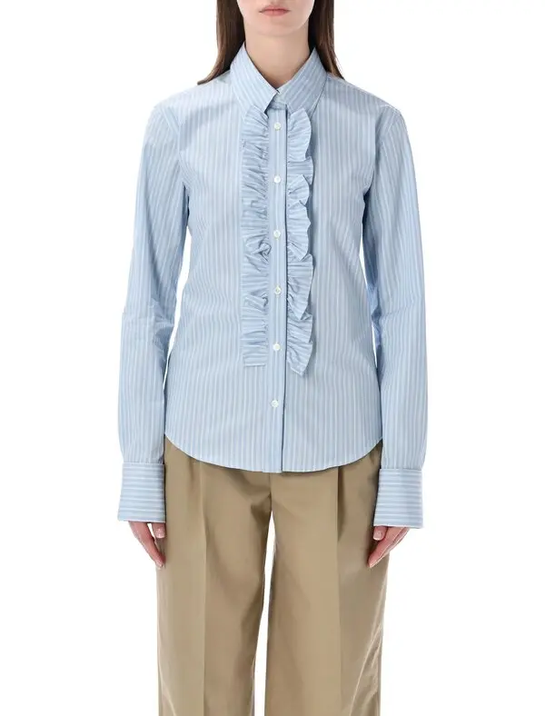 AMI Paris Cotton Long Sleeve Ruffled Adjusted Shirt