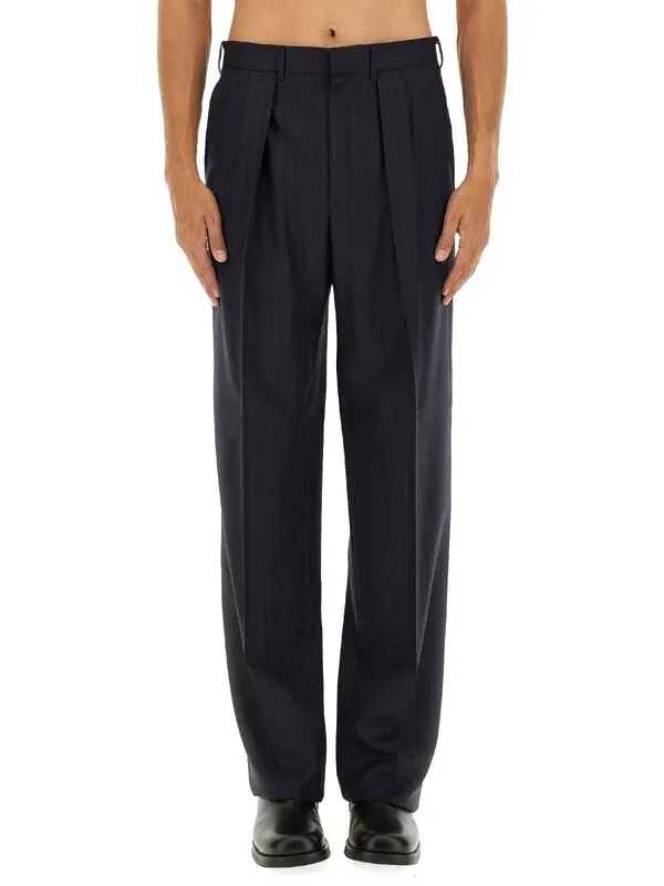 TOM FORD Subtle Pinstripe Double Pleat Wool Trousers - Blue