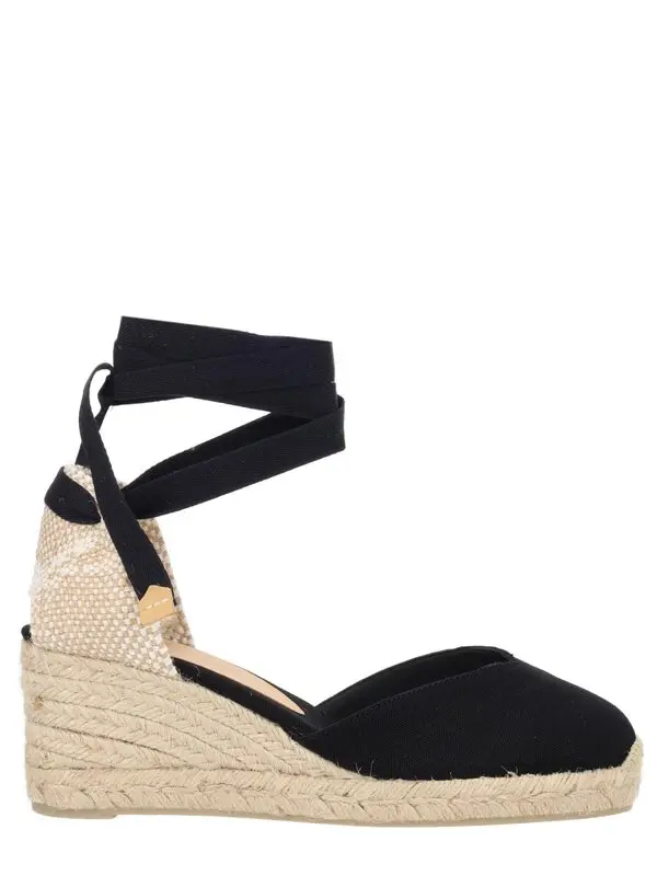 CastaÑer Woven Cotton And Leather Heeled Espadrille Sandals - Black
