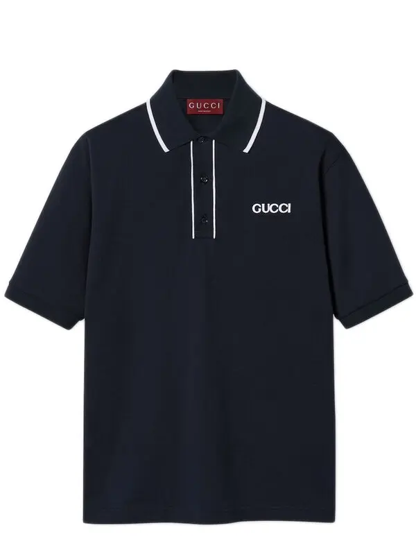 Gucci Stretch Cotton Pique Polo Shirt With Embroidery Size - Blue