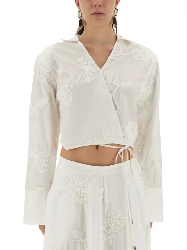 ROTATE BY BIRGER CHRISTENSEN 3d Pattern" Wrap-around Cotton Shirt - White