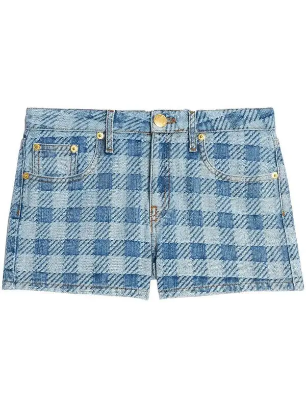 AMI Paris Checked Denim Shorts - Blue