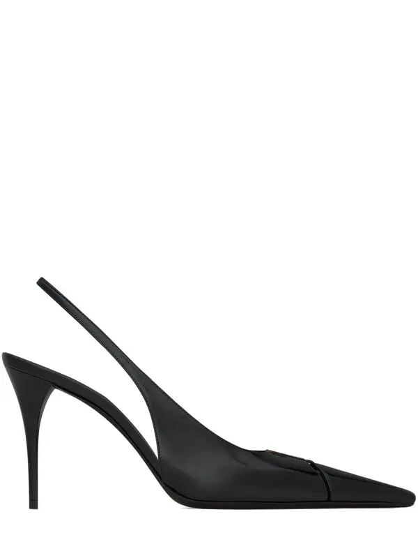 Saint Laurent Slingback Heels With Engraved Insole, 9 Cm Heel Height - Nero