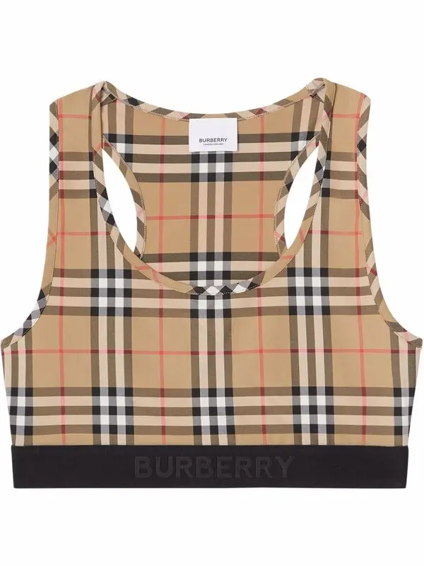 Burberry Check Print Round Neck Tank Top - Beige