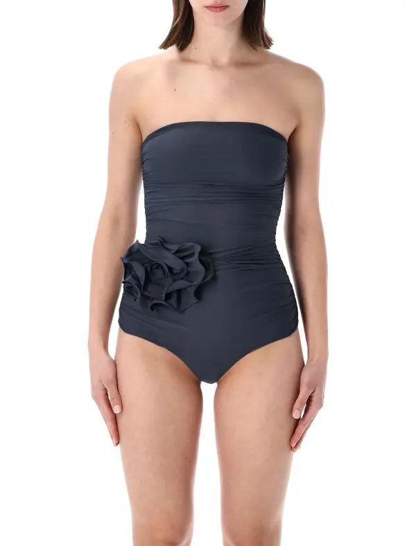 Magda Butrym Strapless Swimsuit With Floral Detail - Grey