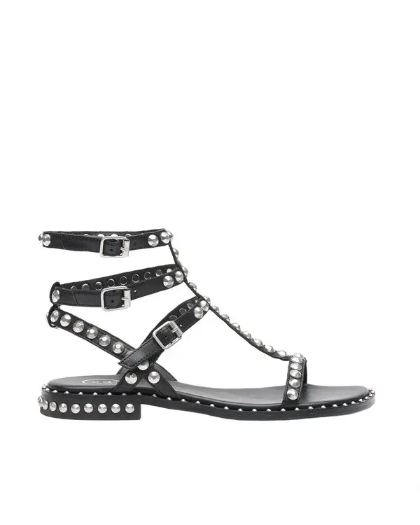 Ash Mini Leather Studded Sandals - Black/antic Silver