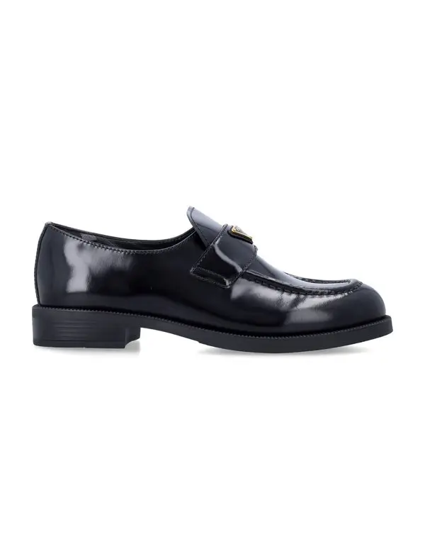 Prada Brushed Leather Slip-on Loafers - Nero