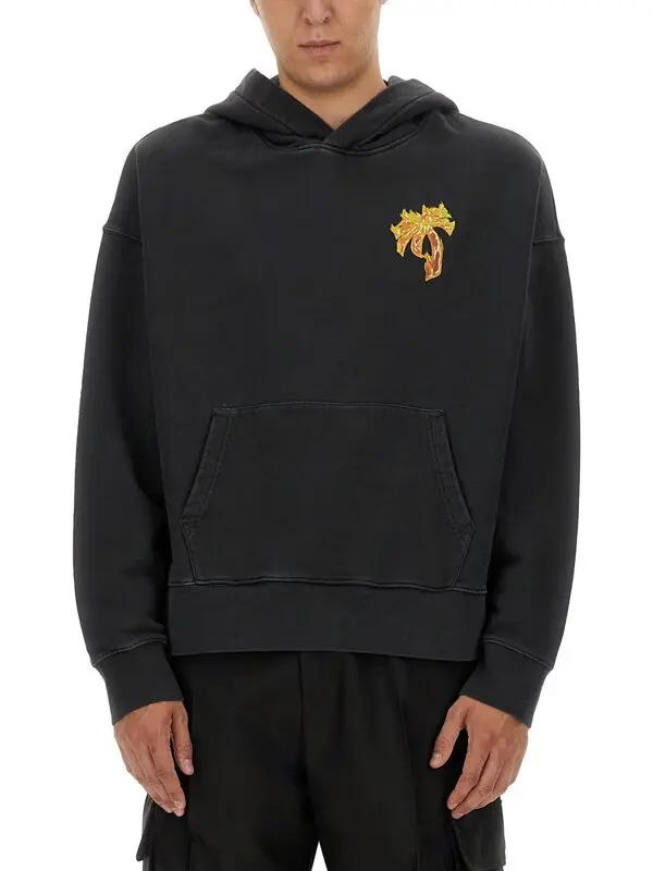Palm Angels Burning Palm Cotton Hoodie - Black