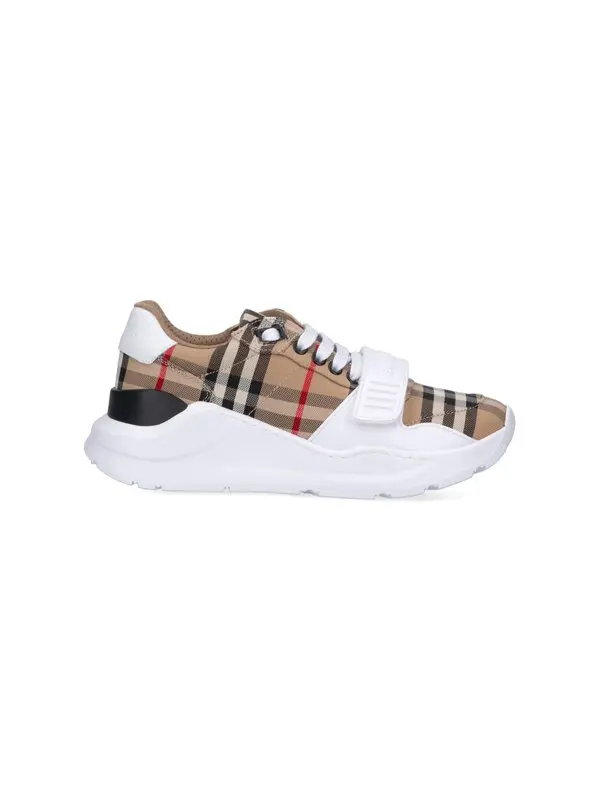 Burberry Vintage Check Organic Cotton And Leather Trim Low-top Sneakers - Beige