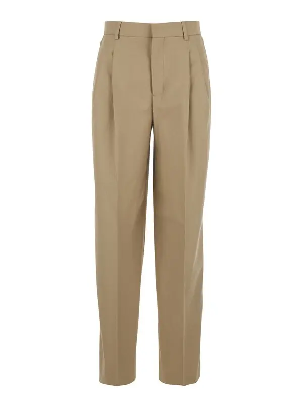 AMI Paris Pleated Wide-leg Trousers - Beige